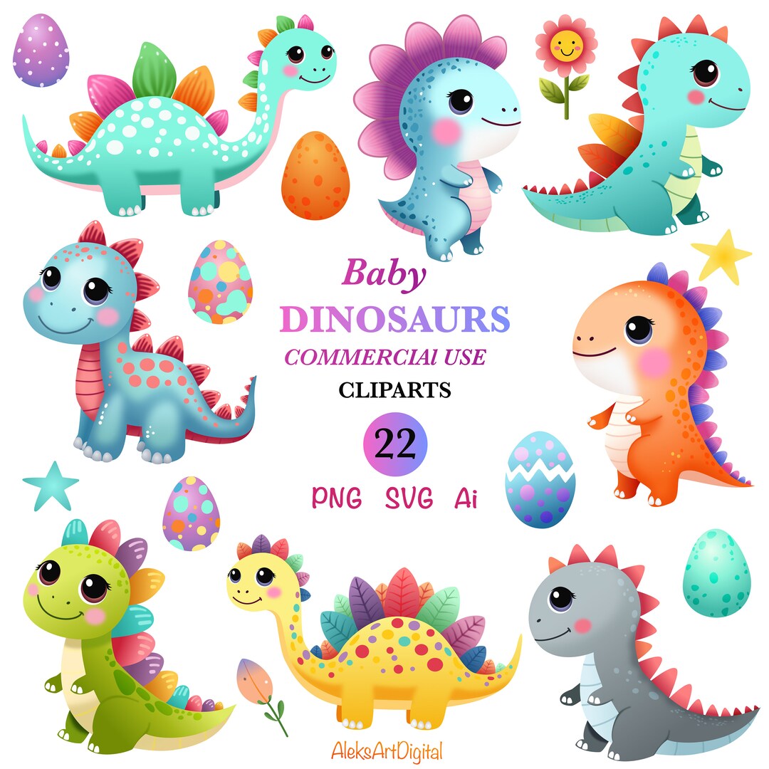 Baby Dinosaurs Clipart: Watercolor PNG, SVG Illustration (22 Images) - Etsy