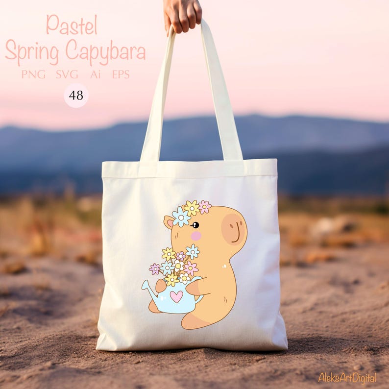 Capibara de primavera retro, 48 SVG en colores pastel, lindo paquete ...