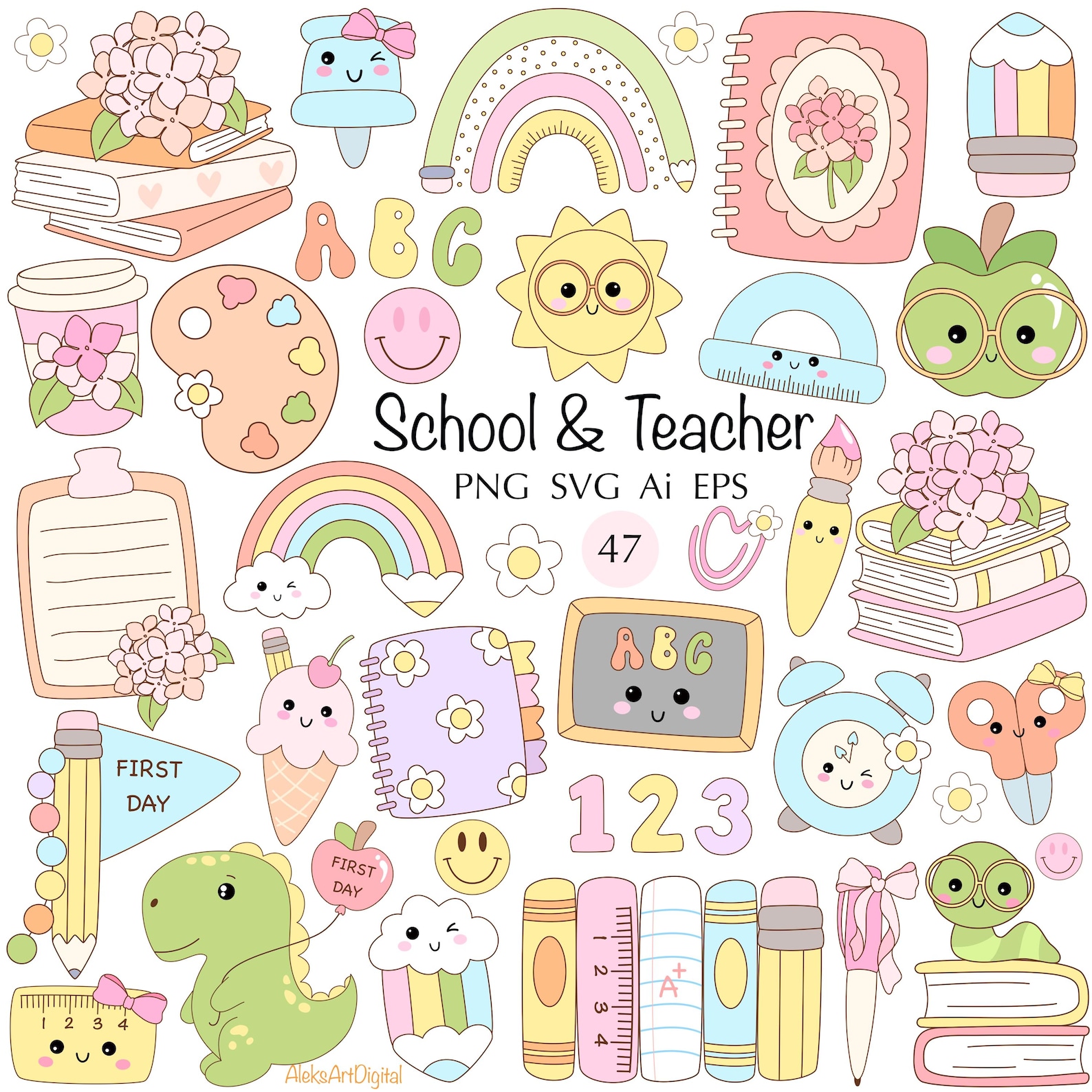 School Supplies Pastel 47 SVG Clipart Kids School Design Art Education ...