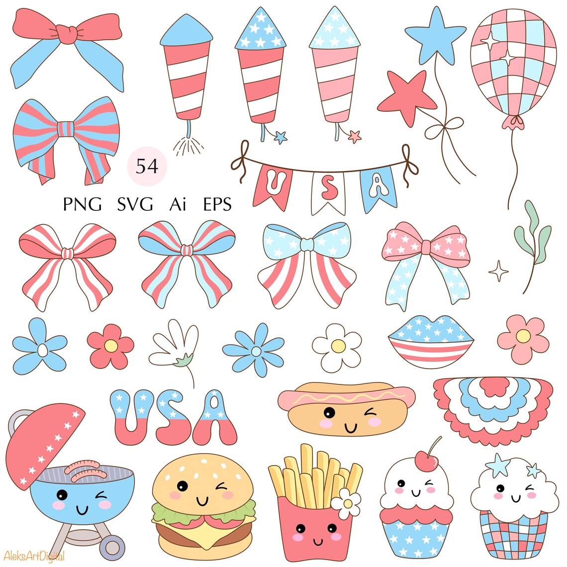 Retro 4th of July Clipart: Groovy Independence Day SVG, PNG (digital ...
