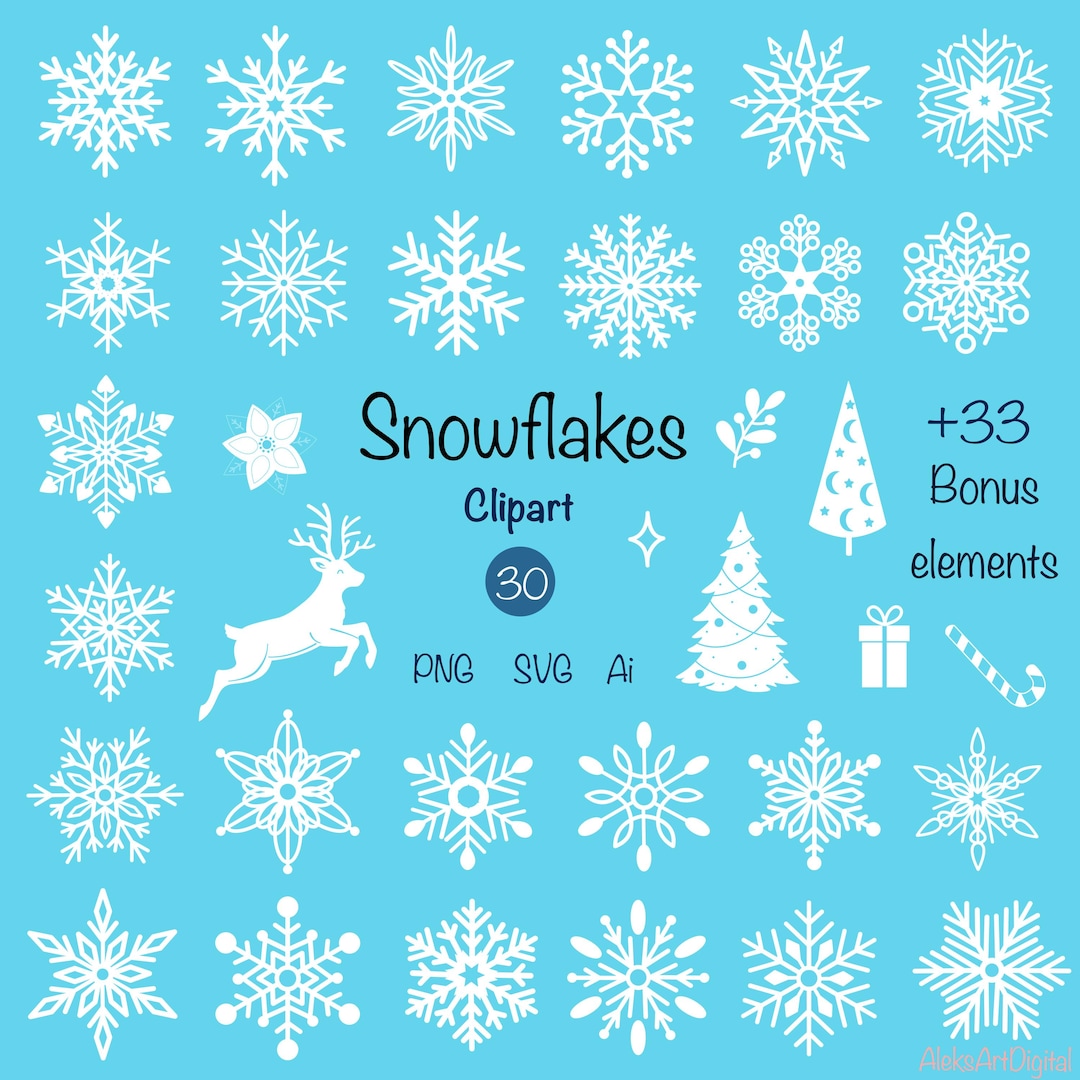 Snowflakes SVG Clipart Bundle: 63 Winter Christmas Elements (PNG, SVG ...