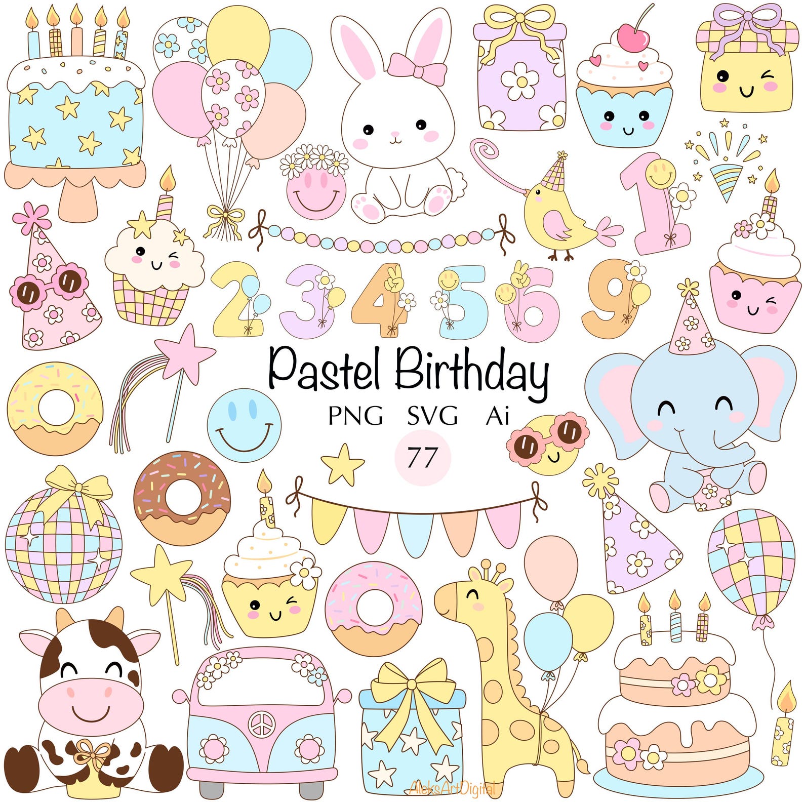 Retro Birthday Clipart: Groovy Pastel Party Decor (77 SVG PNG) - Etsy