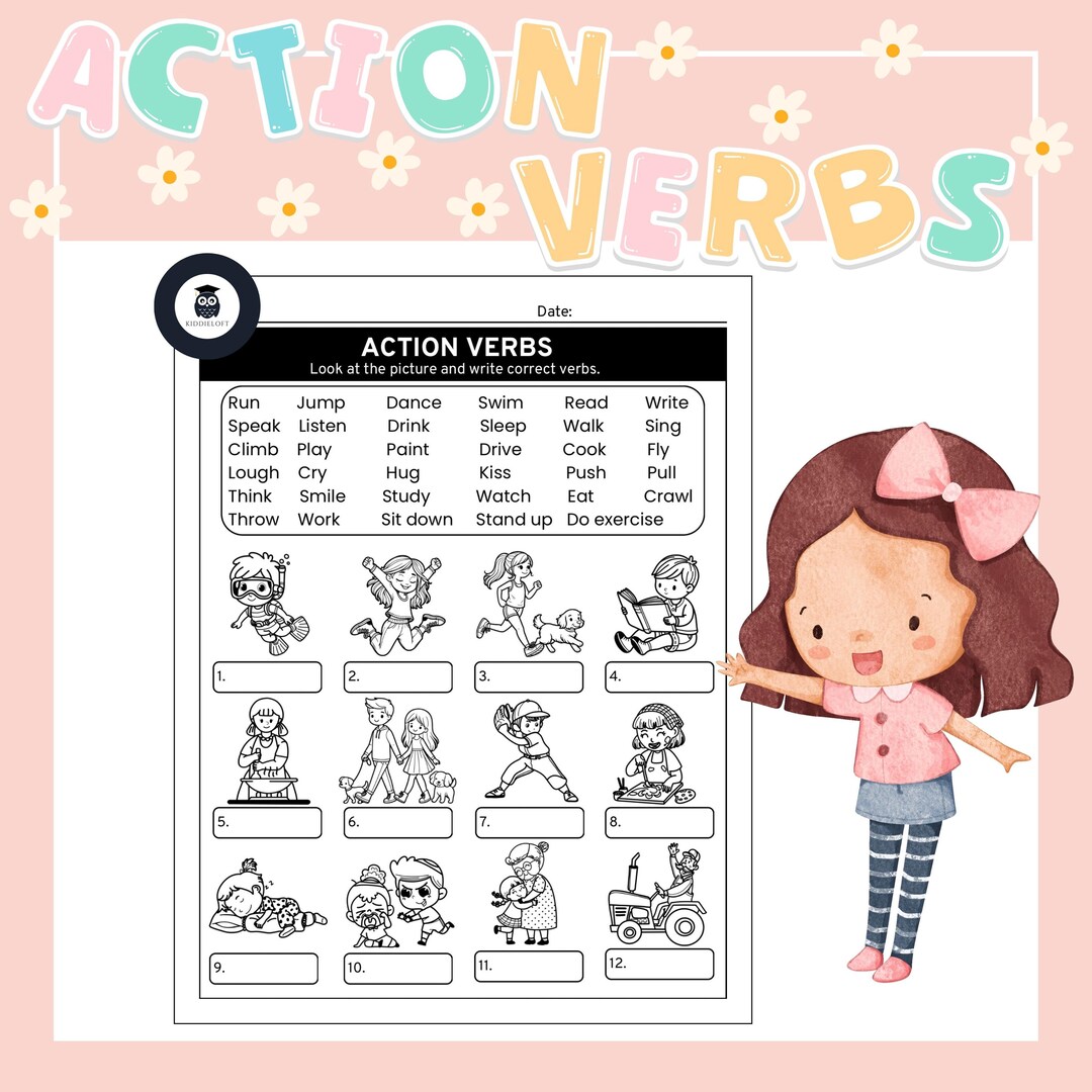 Action Verb Worksheet for Kids – Printable Grammar Activities – ESL ...