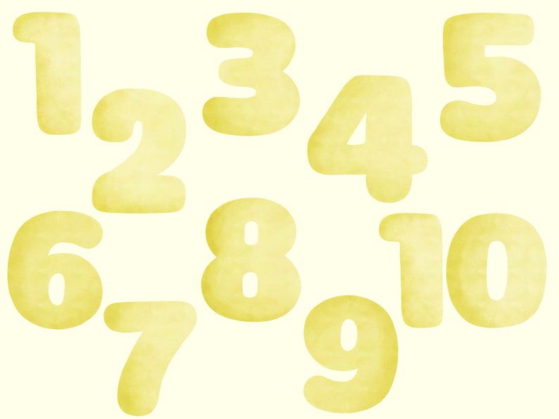Watercolor Numbers, Yellow Numbers, Birthday Number, Nursery Decoration ...