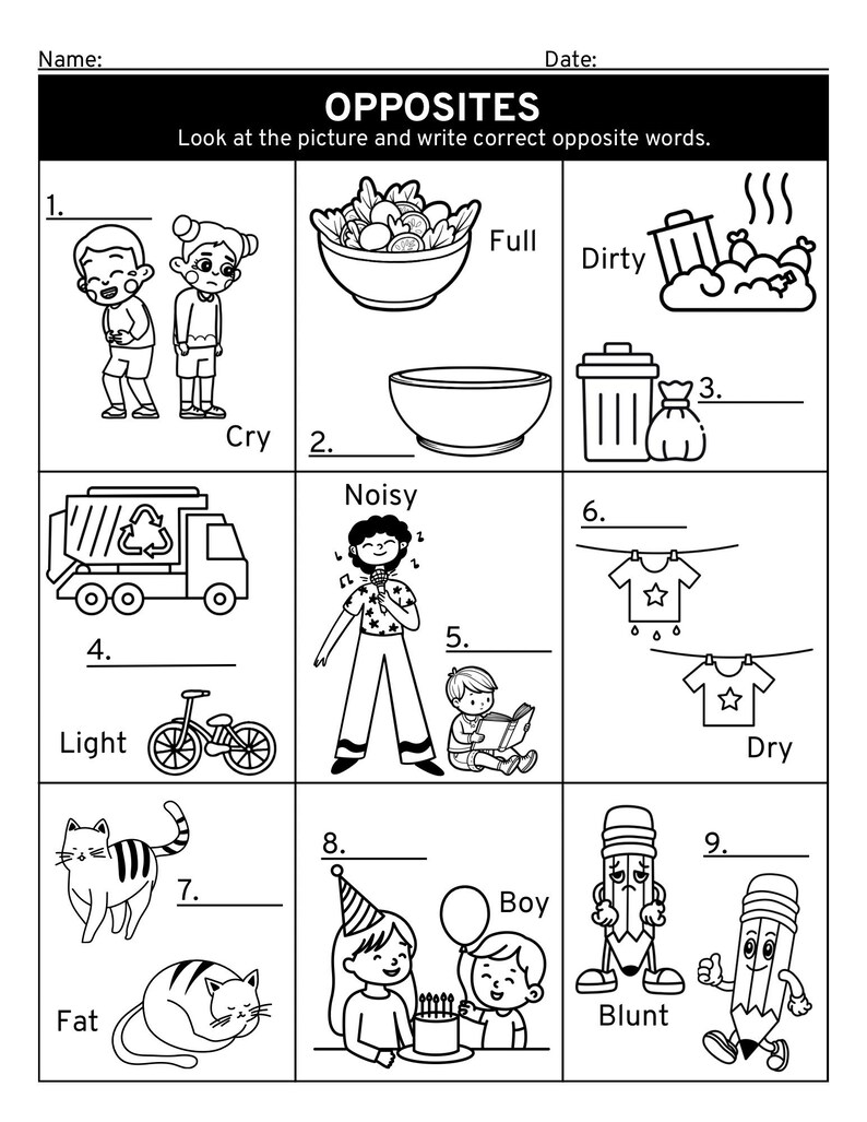 Opposite Words Worksheet for Kids – Printable Antonyms Activity ...