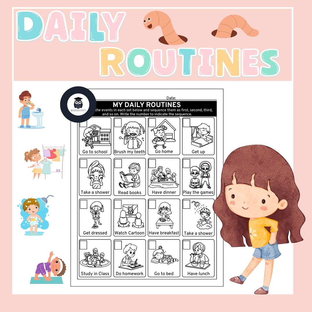 Daily Routine for Kids Printable Visual Schedule Morning - Evening ...