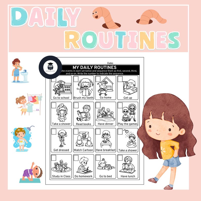 Daily Routine for Kids Printable Visual Schedule Morning - Evening ...