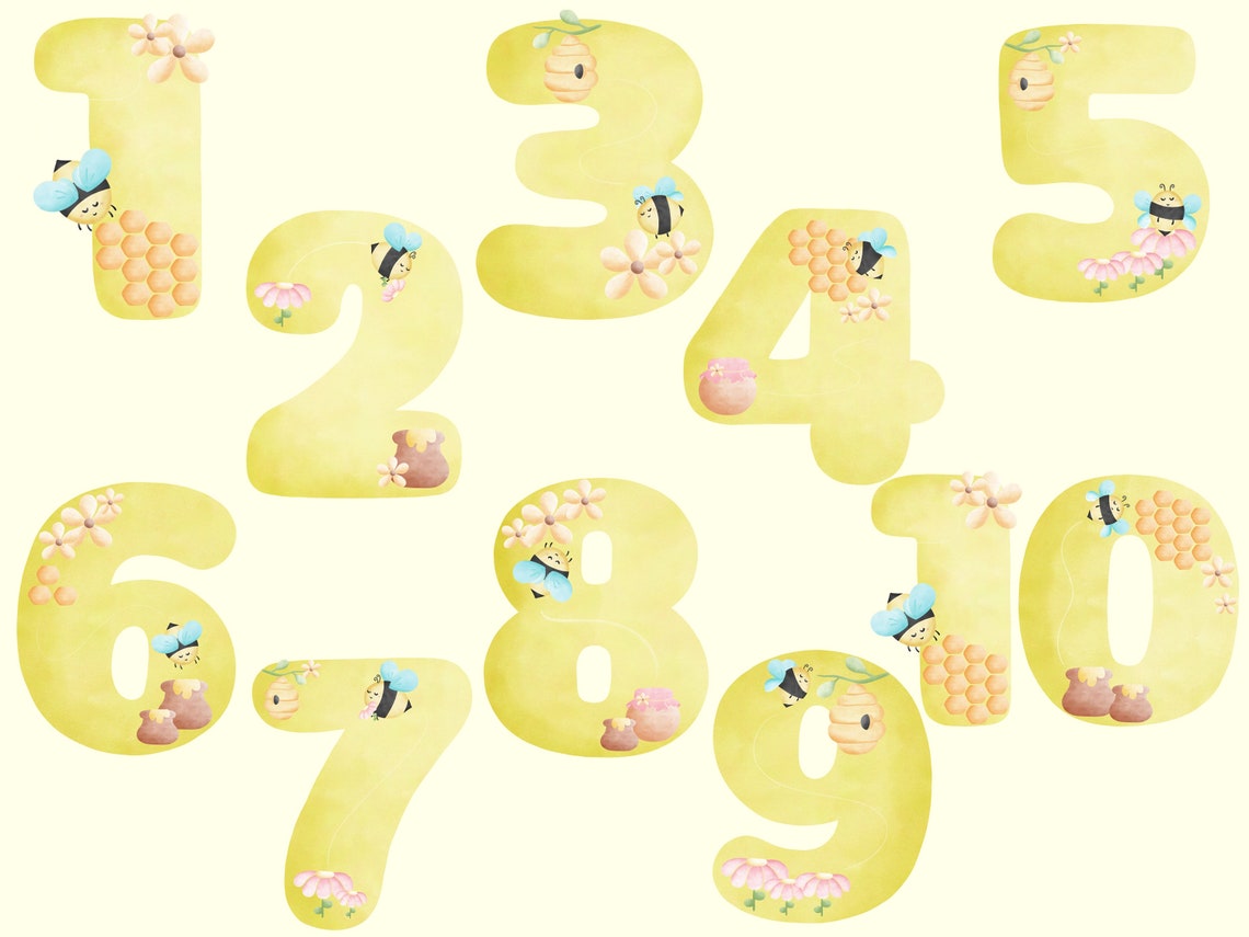 Yellow Numbers, Honey Numbers, Watercolor Numbers, Numbers Clipart ...