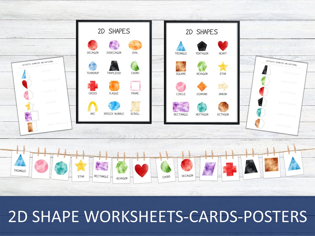 2D Shapes Bundle of Flashcards, Posters and Worksheets Watercolour ...
