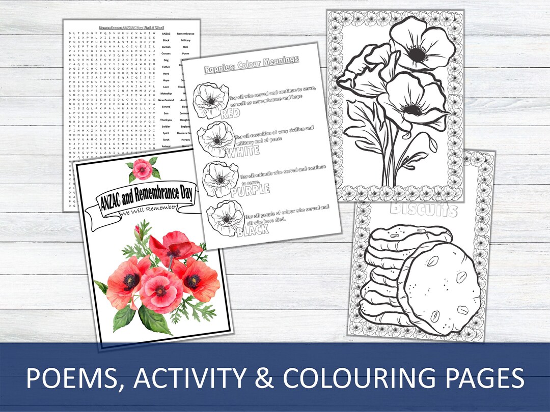 Anzac Remembrance Day Activity Bundle, Colouring Pages, Find A Word ...