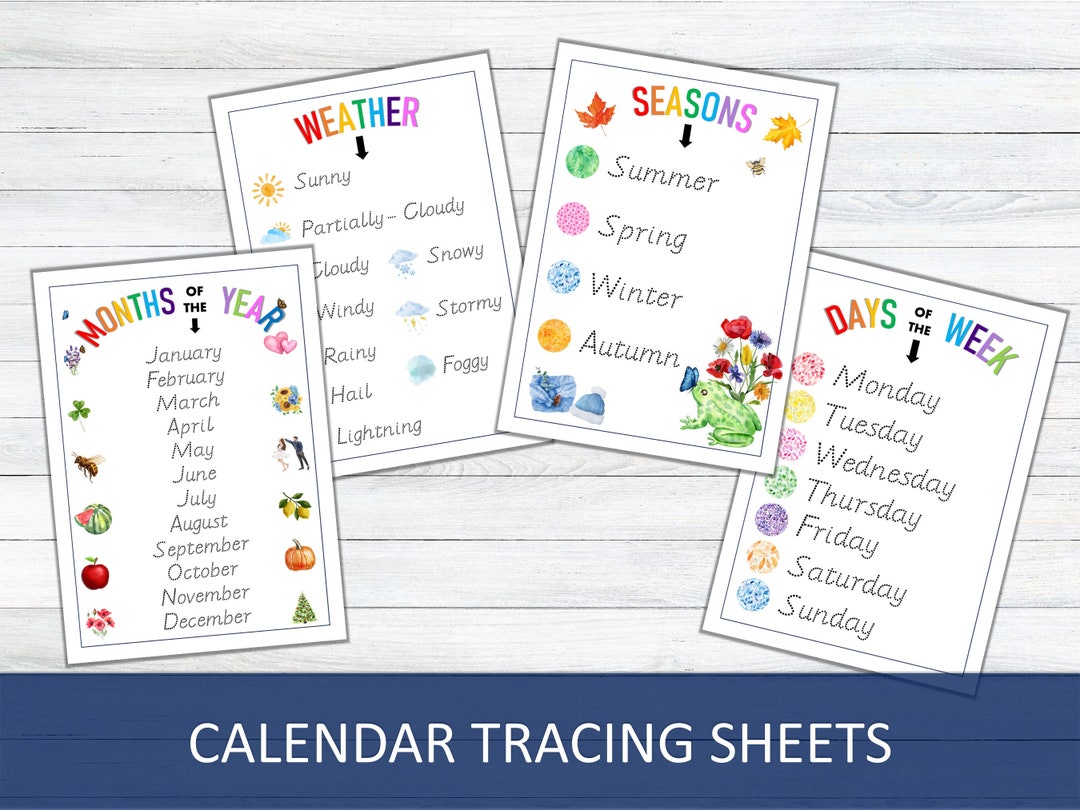 Tracing Worksheet for Days of the Week, Four Seasons, Daily Weather ...