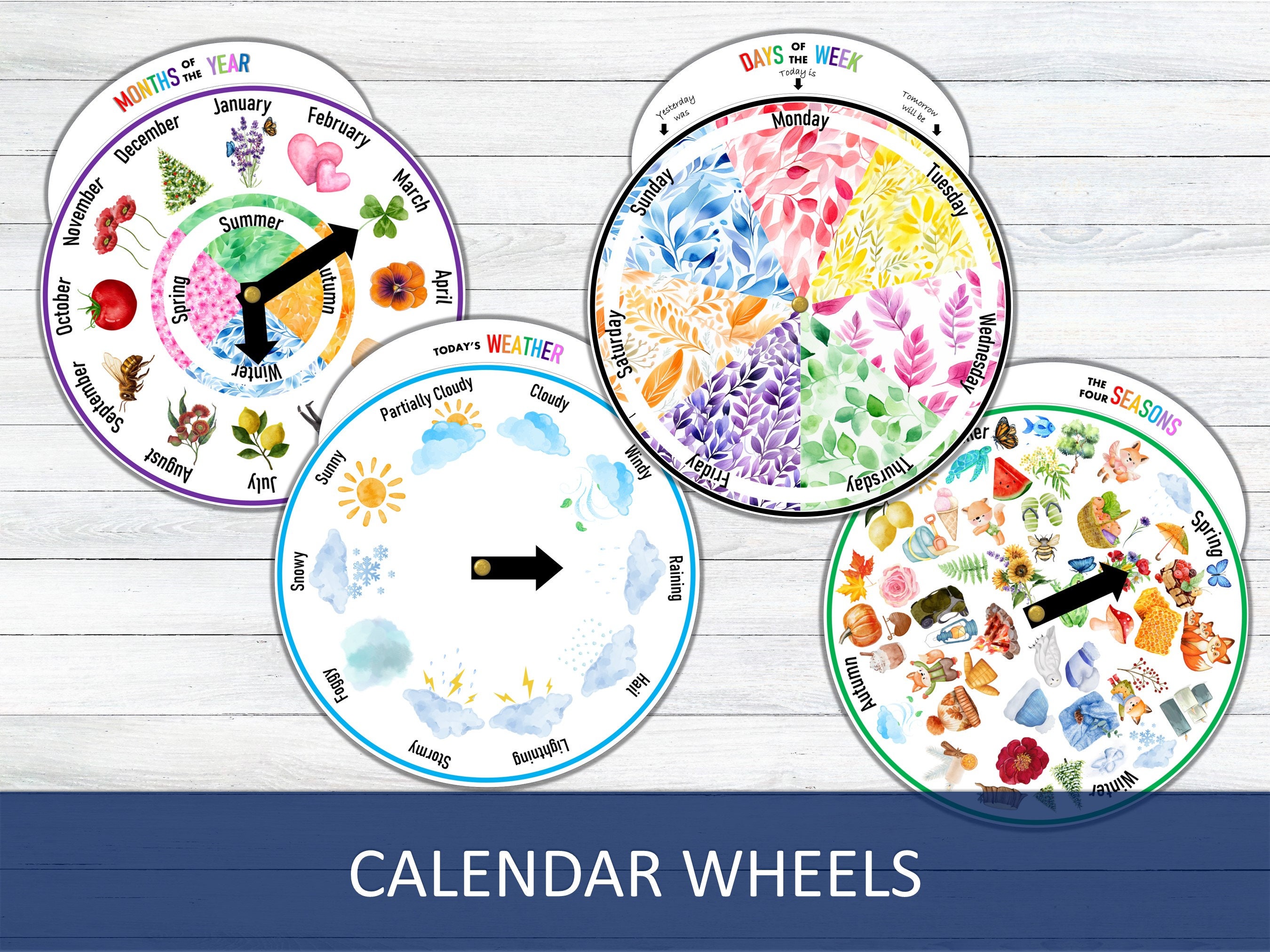 Calendar Wheels, Printable Hands on Morning Activities, Preschool Daily ...