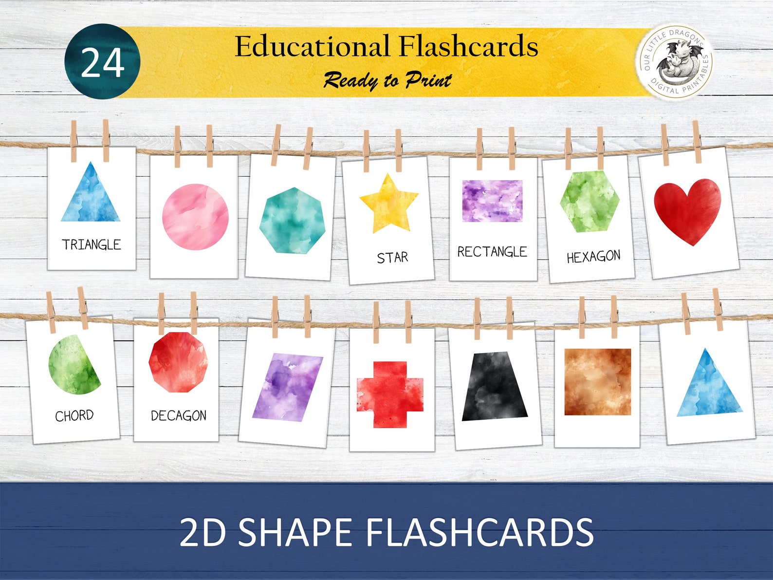Rainbow 2D Shapes Flash Cards, Preschool Materials, Homeschool ...