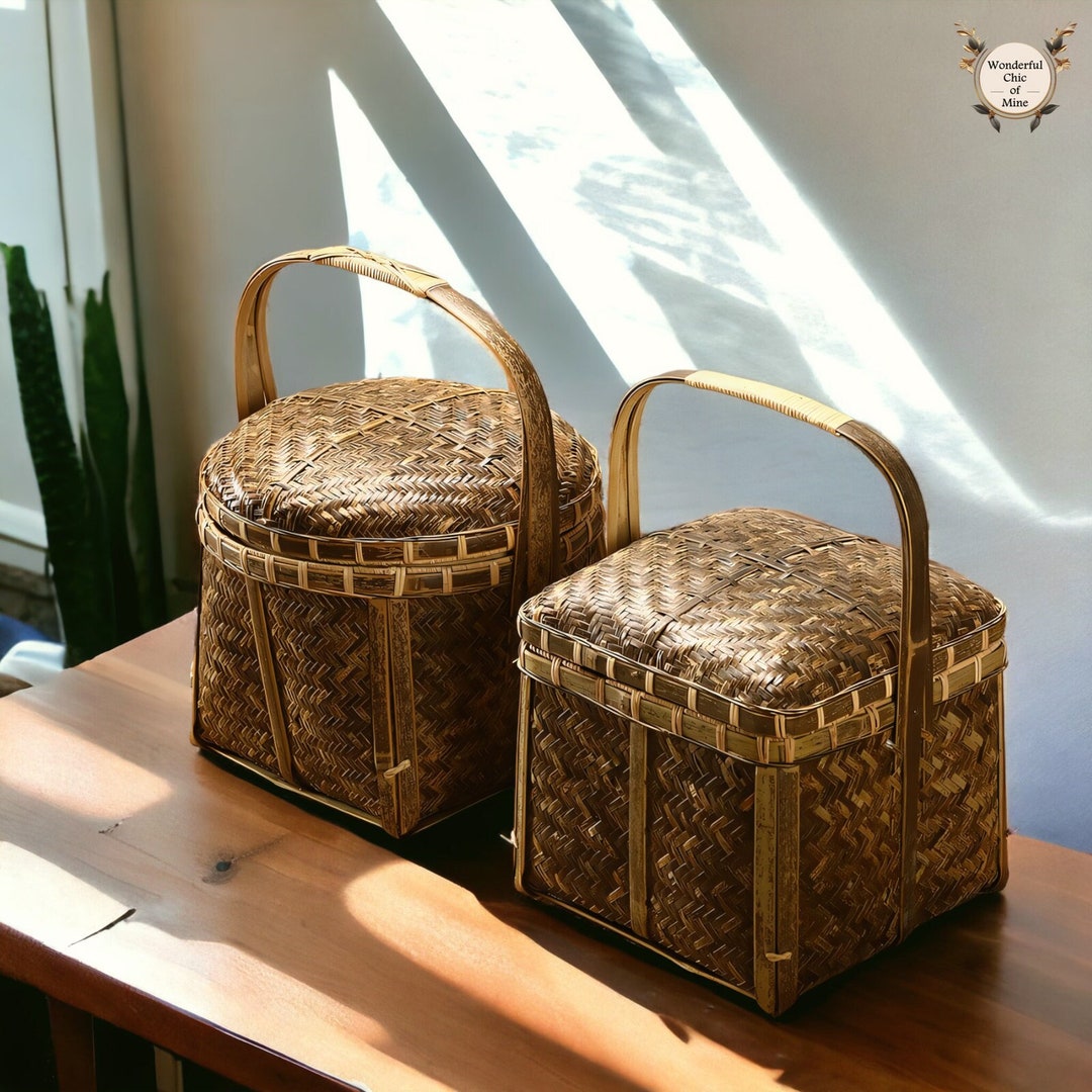 Bamboo Storage Basket,rattan Fruit Basket,rustic Storage Basket,woven ...