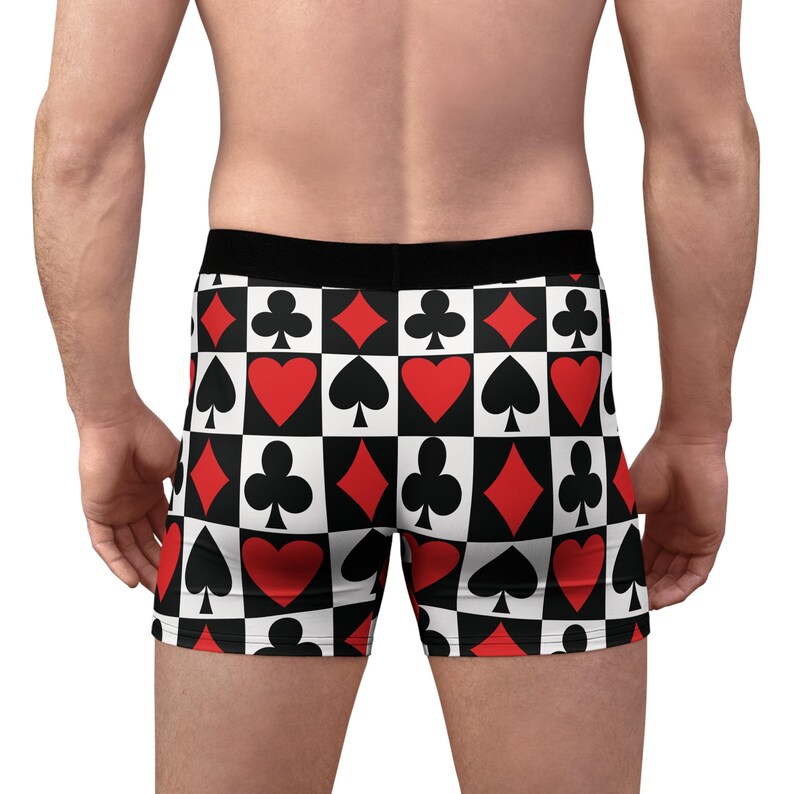 Plaid Card Suit Men's Boxer Briefs, Poker Player Underwear, Red White ...