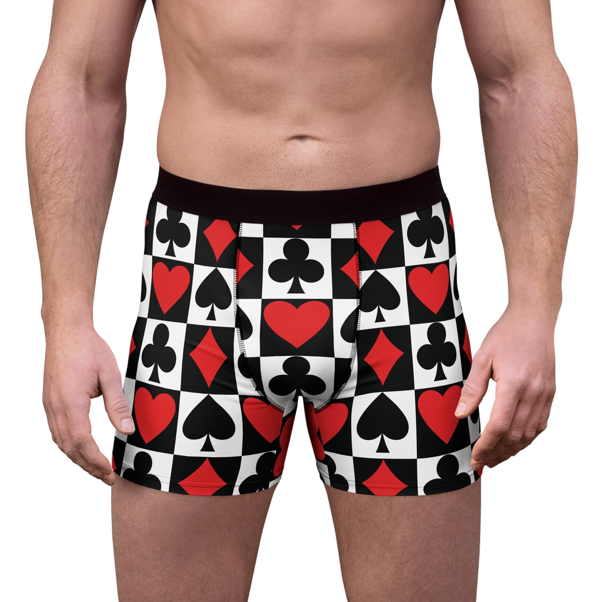 Plaid Card Suit Men's Boxer Briefs, Poker Player Underwear, Red White ...