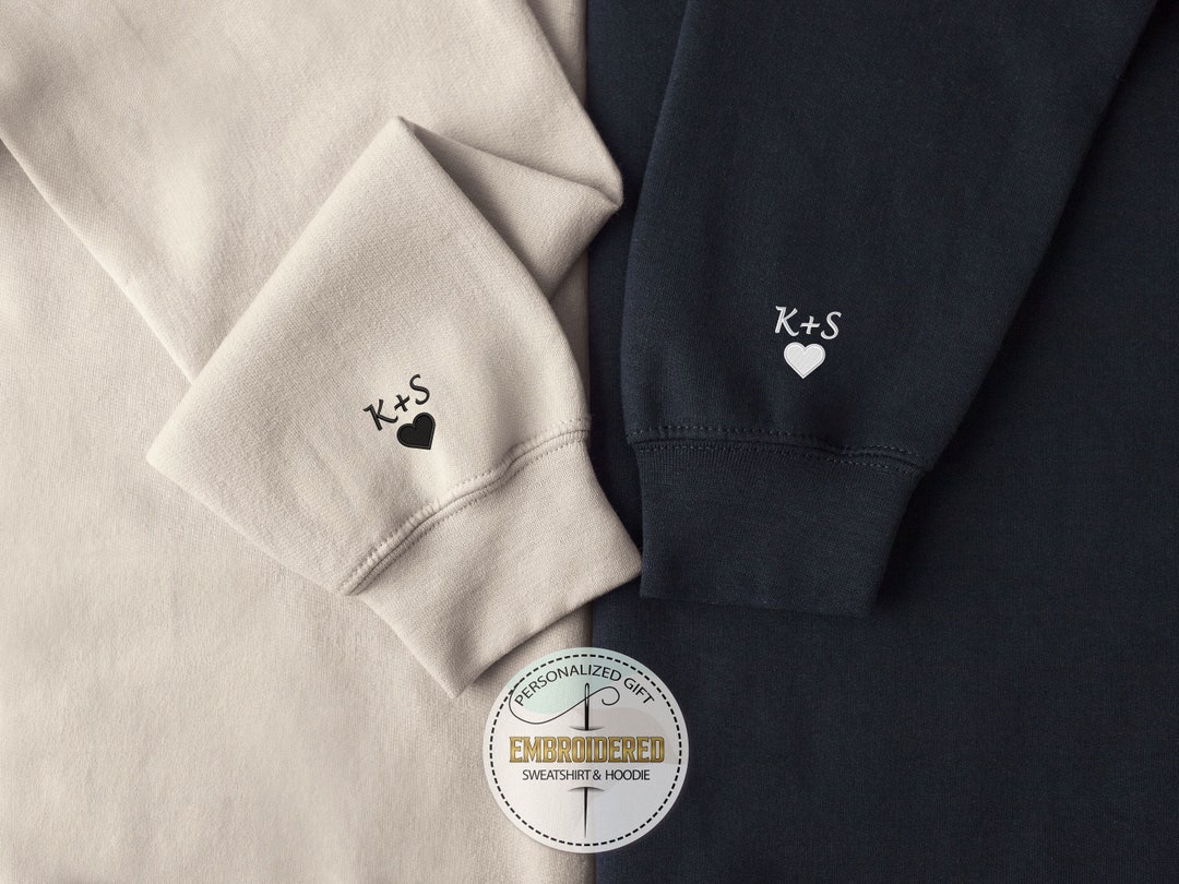 Personalized Couples Hoodie, Initial Heart Embroidery on Sleeve ...