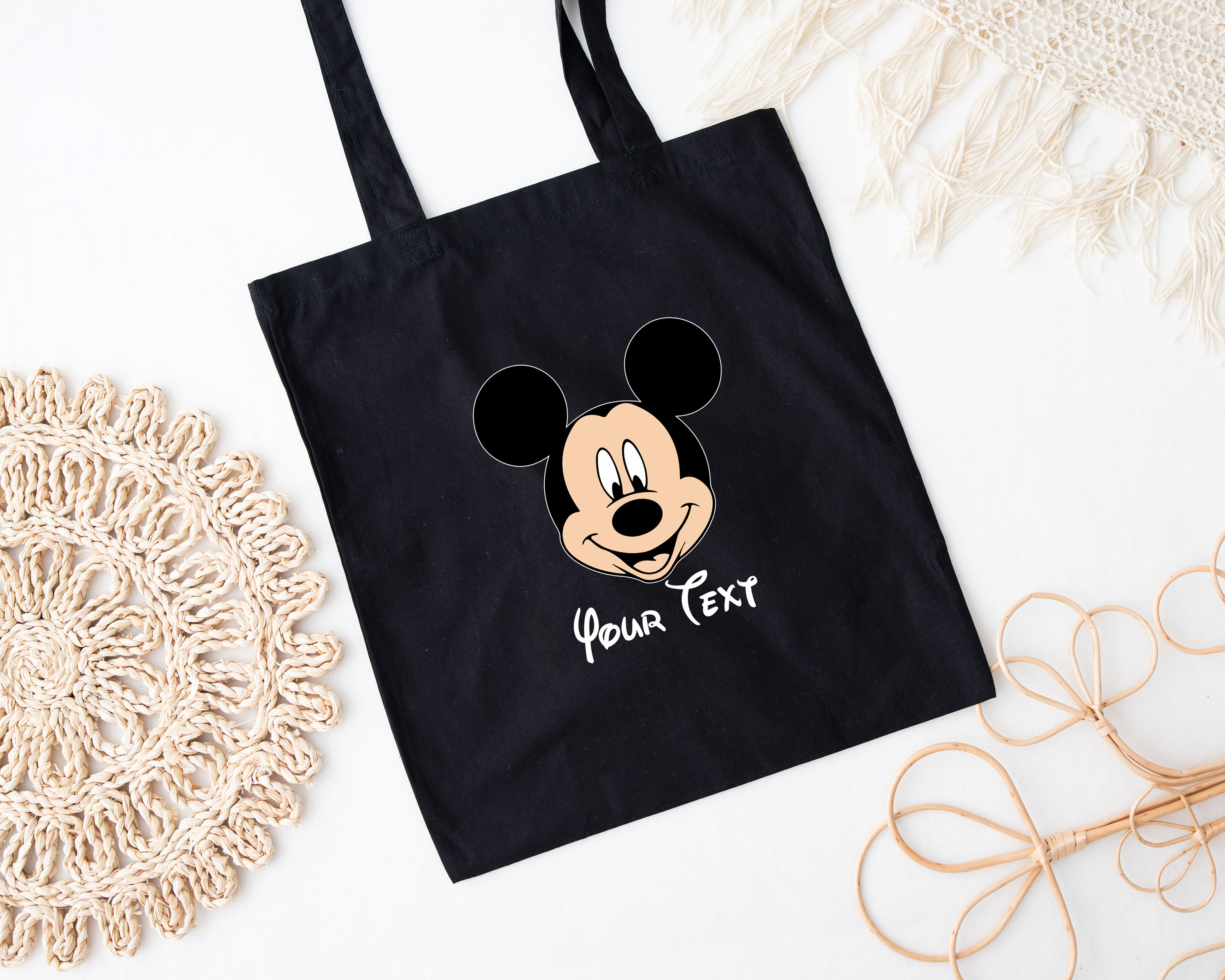 Custom Disney Tote Bag, Disney Characters Tote Bag, Custom Text Tote ...