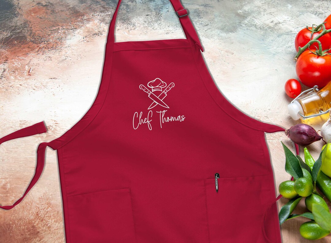 Embroidered Name Apron, Chef Toque Design, Baking Apron, Kitchen Apron ...