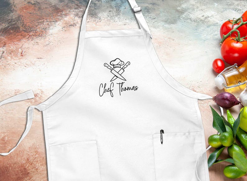 Embroidered Name Apron, Chef Toque Design, Baking Apron, Kitchen Apron ...