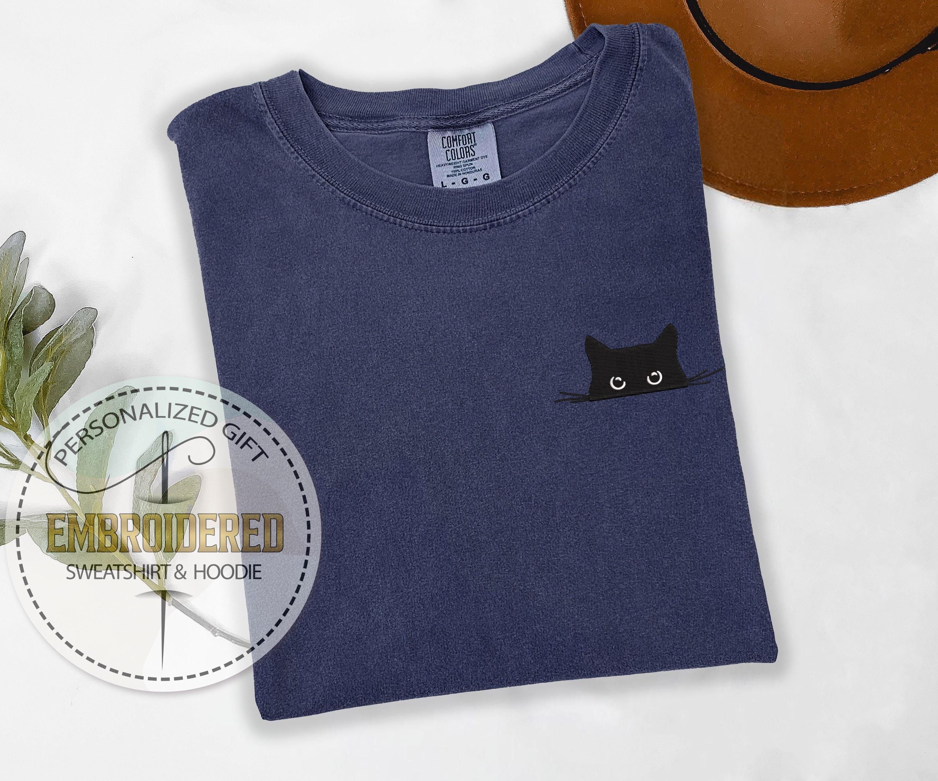 Embroidery Cat Shirt, Cat Peeking Tee, Kitty Shirt, Animal Tshirt, Cat ...