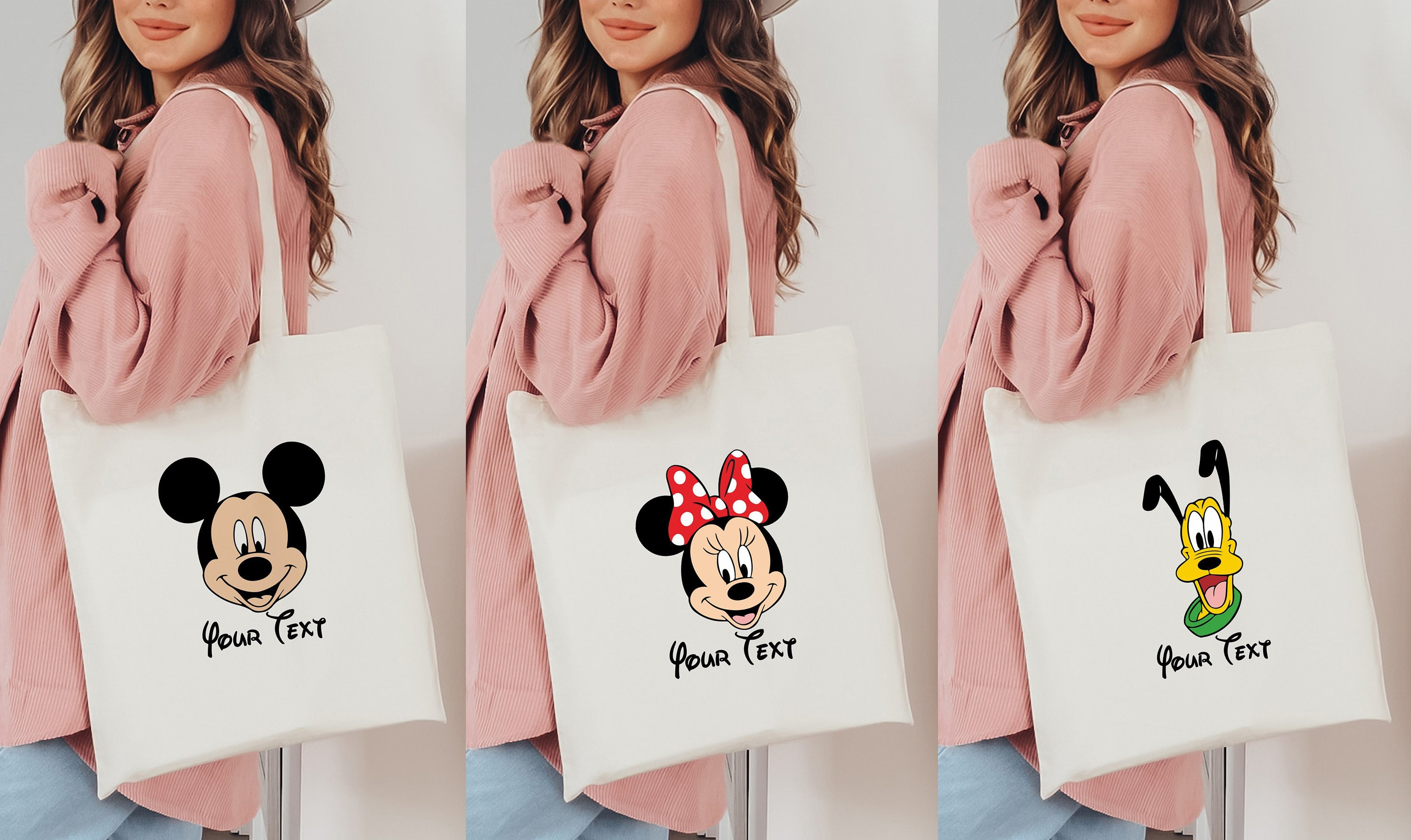 Custom Disney Tote Bag, Disney Characters Tote Bag, Custom Text Tote ...