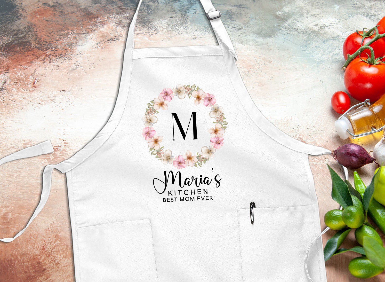 Personalized Name Kitchen Apron, Floral Apron, Best Mom Ever Apron ...