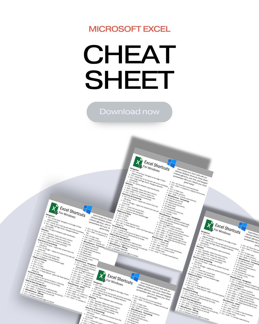 Microsoft Excel Shortcuts Cheat Sheet for Windows Boost Productivity ...