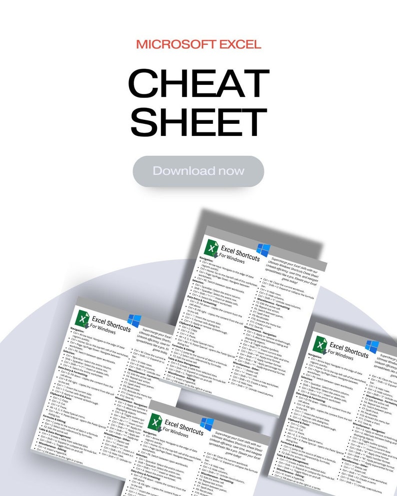 Microsoft Excel Shortcuts Cheat Sheet for Windows Boost Productivity ...