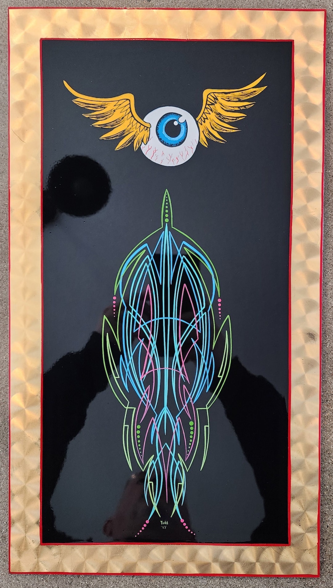 Hand Painted Flying Eyeball and Pinstriped Panel. - Etsy