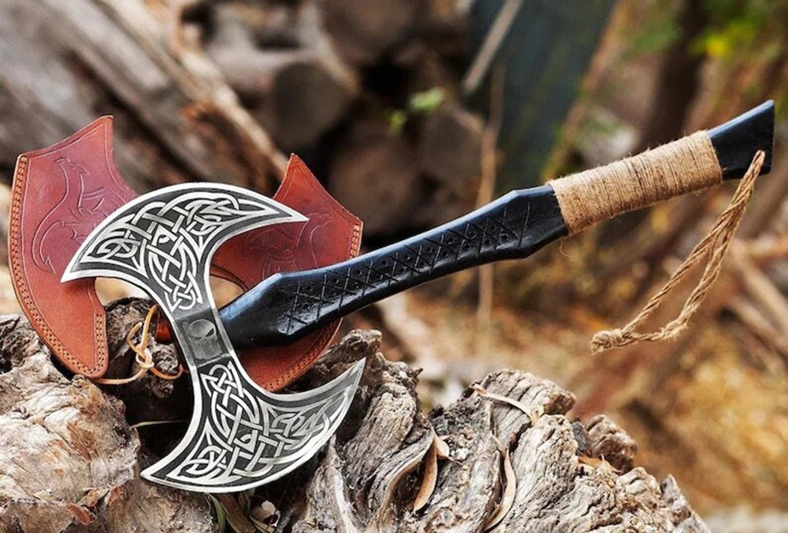 Devil Headed Axe With Leather Cover, Forged Headed Axe, Viking Hatchet ...