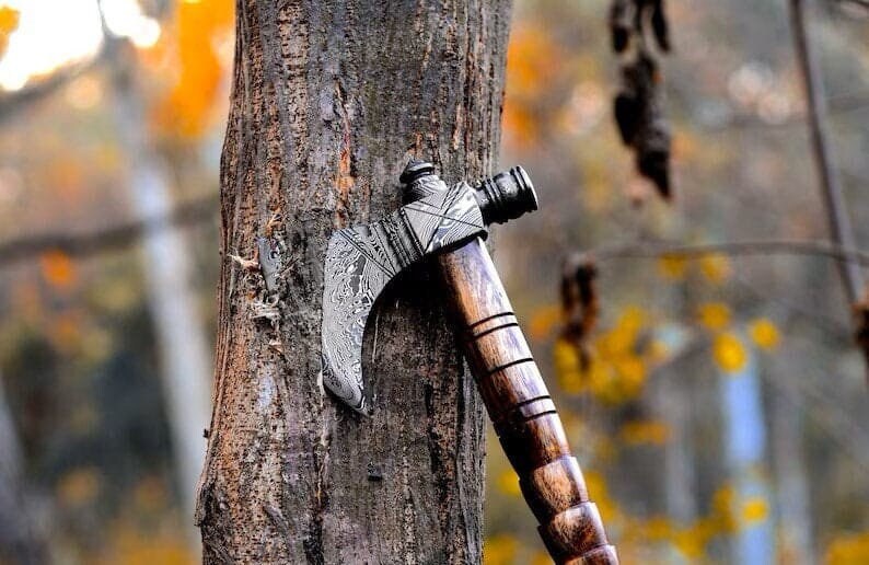 Viking Damascus Axe, Smoking Axe With Leather Cover, Best Pizza Axe ...