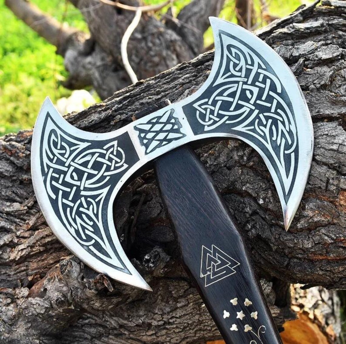 Engraved Headed Axe With Leather Cover-hand Forged Axe-viking Hatchet ...