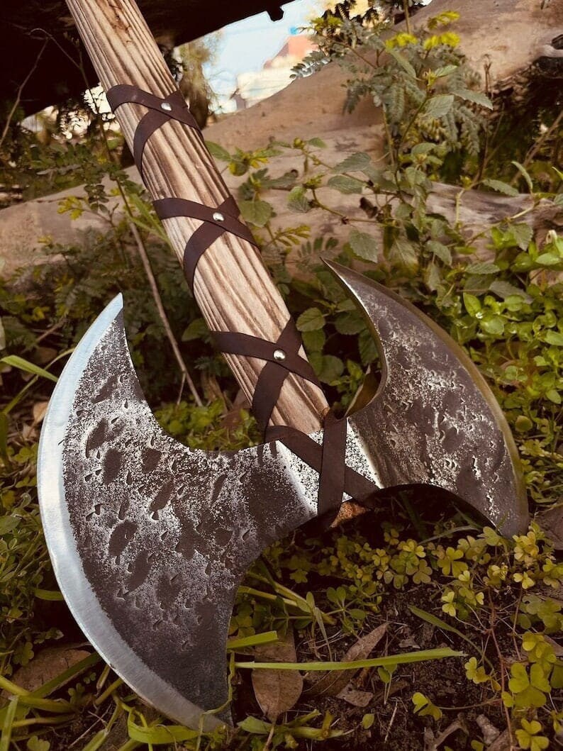 Engraved Headed Axe With Leather Cover-hand Forged Axe-viking Hatchet ...