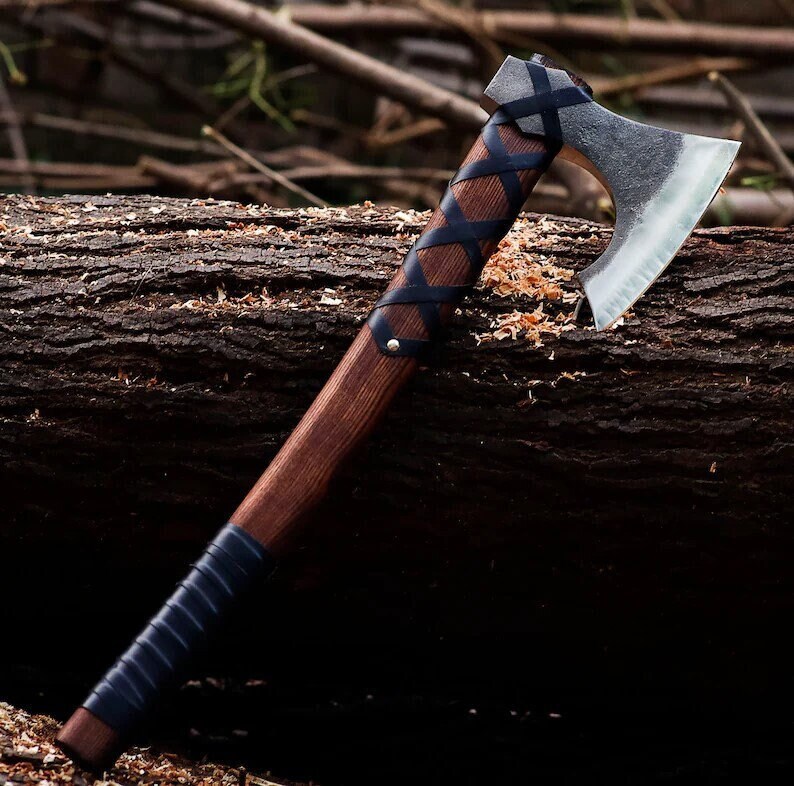 Viking Ragnar Axe, Engraved Axe With Leather Cover, Hand Forged Axe ...