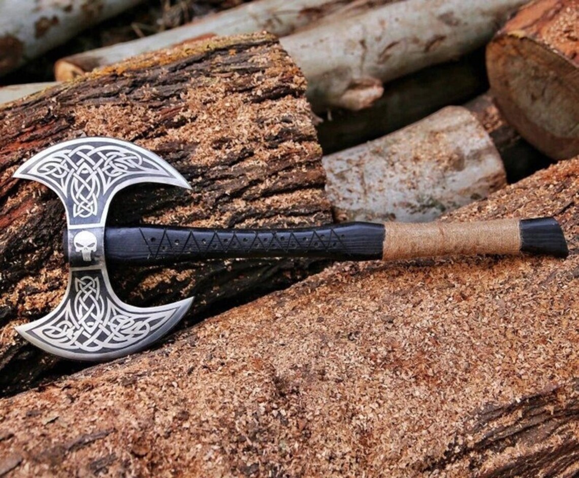 Devil Headed Axe With Leather Cover, Forged Headed Axe, Viking Hatchet ...