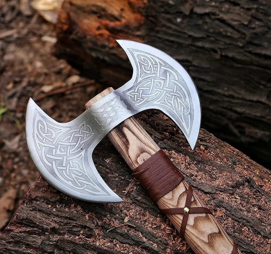 Engraved Headed Axe With Leather Cover-hand Forged Axe-viking Hatchet ...