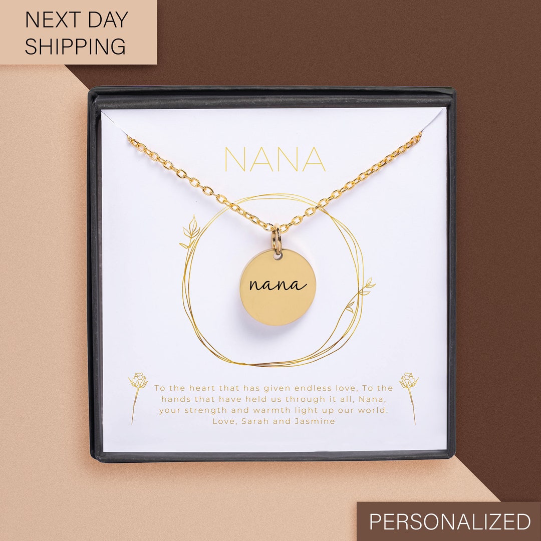 Nana Disc Necklace With Personalized Notecard, Nana Gold Silver Pendant ...