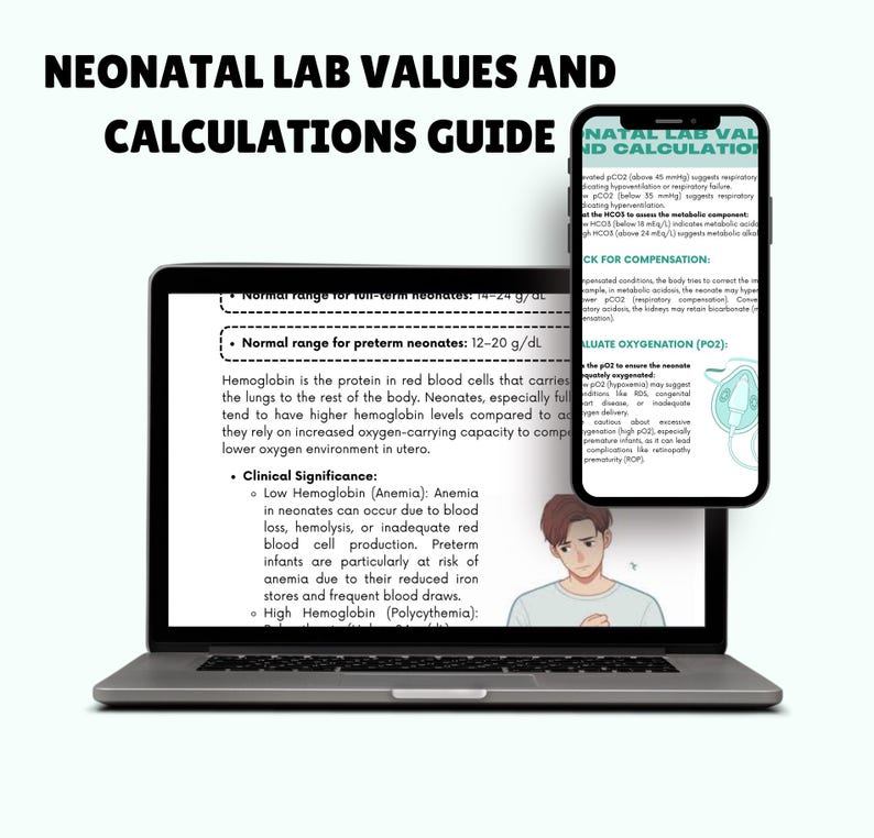 NICU Neonatal Lab Values & Calculations Guide (digital PDF) - Etsy