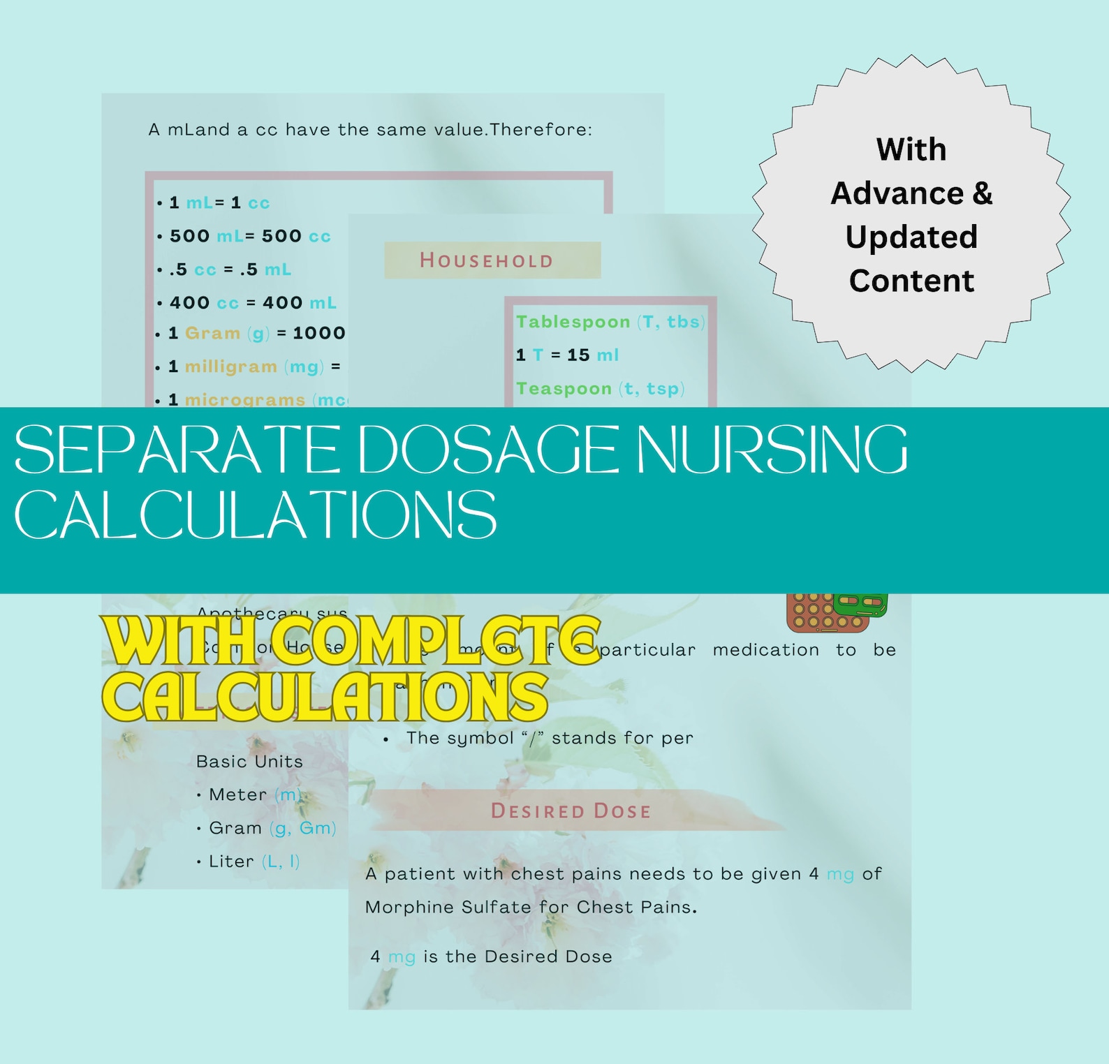 Nursing Dosage Calculations Study Guide: Nursing School Notes (digital ...