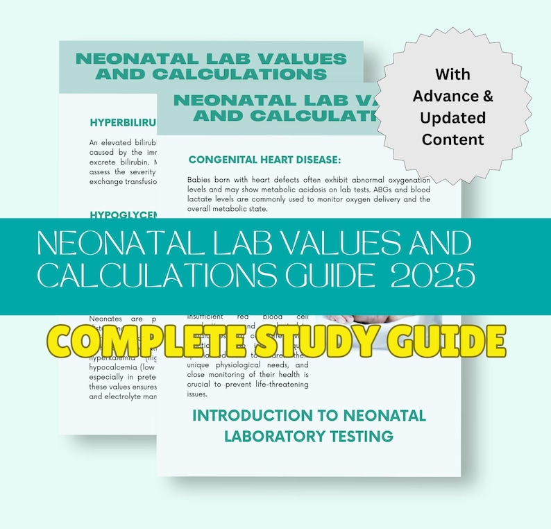NICU Neonatal Lab Values & Calculations Guide (digital PDF) - Etsy