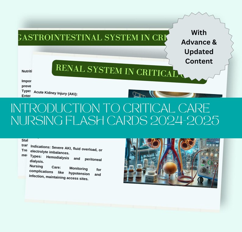 Critical Care Nursing Flash Cards: Study Guide (digital Download PDF ...
