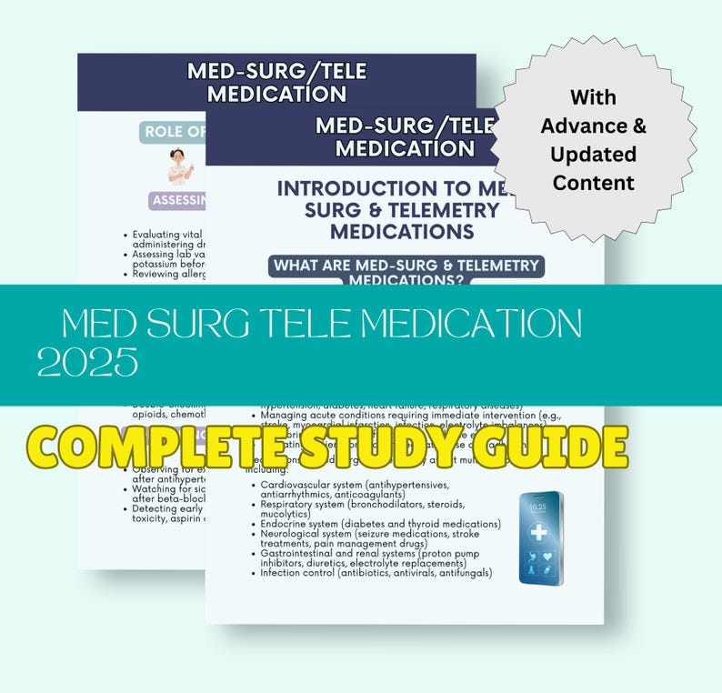 Med-surg Tele Medication Cheat Sheet: Nursing Pharmacology Guide (PDF ...