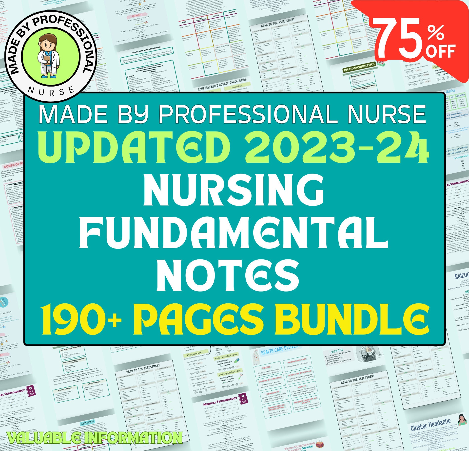 WHOLESHOP Nursing School Notes Bundle 1000+ Pages Perfect for Nursing ...