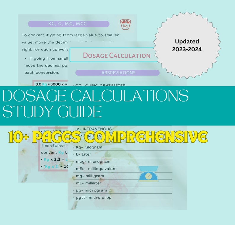 Nursing Dosage Calculations Study Guide: Nursing School Notes (digital ...