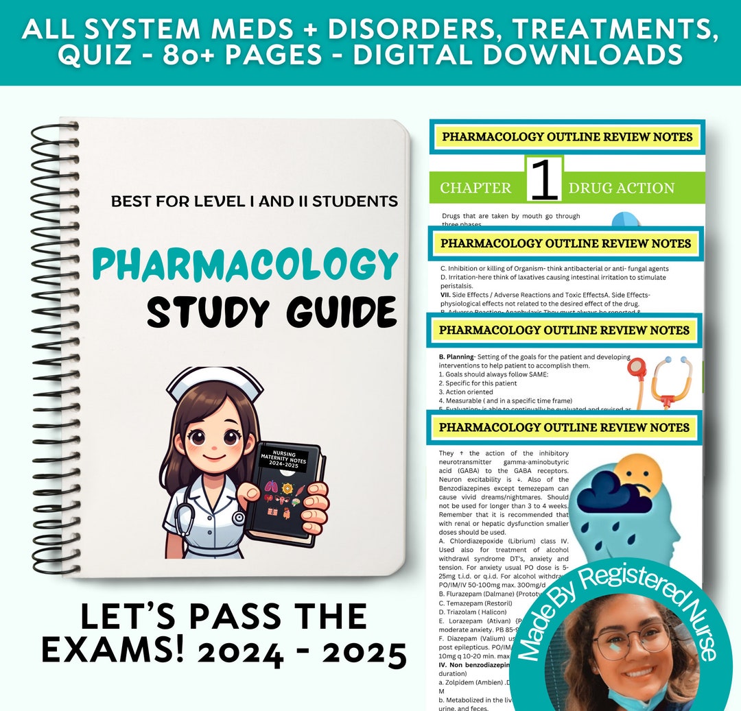 Nursing Pharmacology Study Guide: Meds, Notes, & NCLEX Review (digital ...