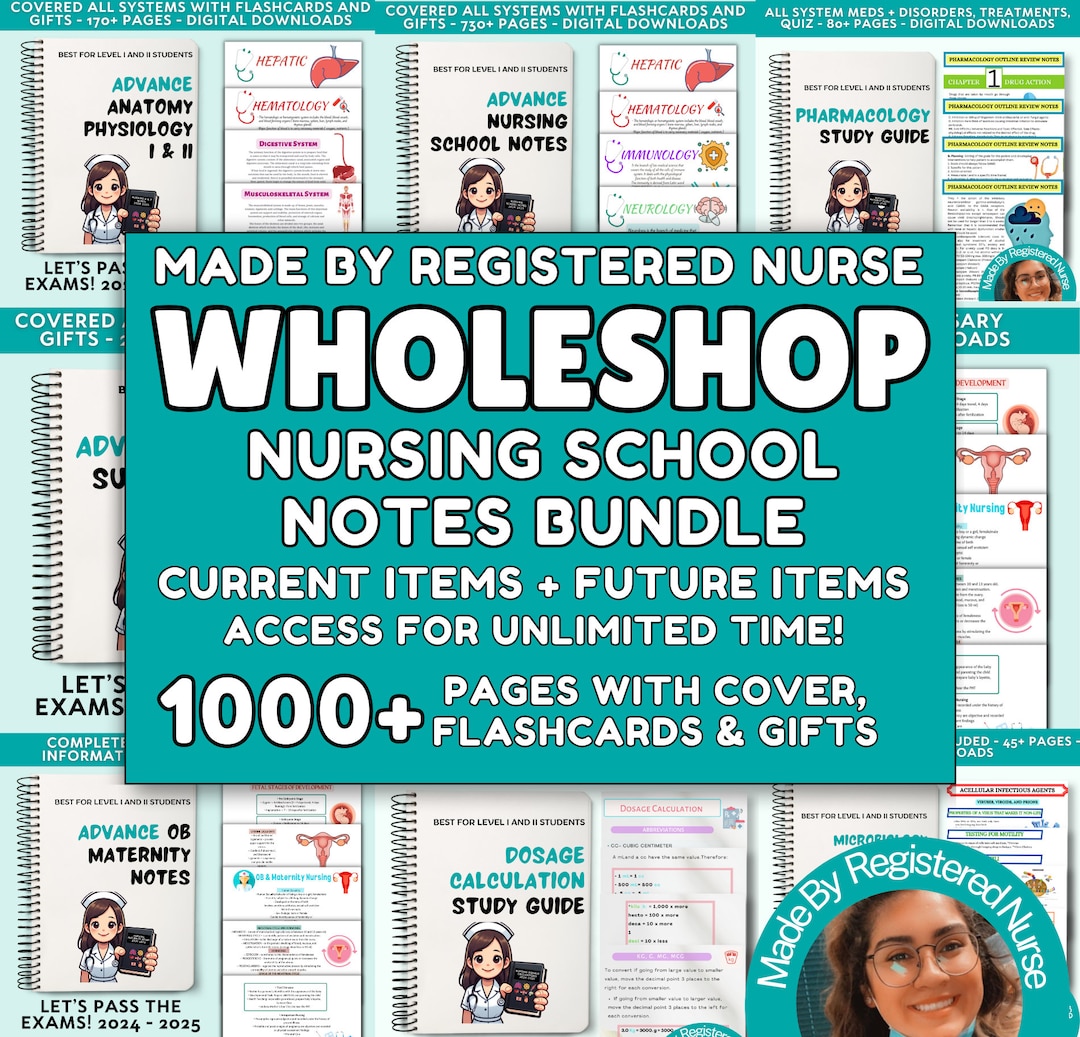 WHOLESHOP Nursing School Notes Bundle 1000+ Pages Perfect for Nursing ...