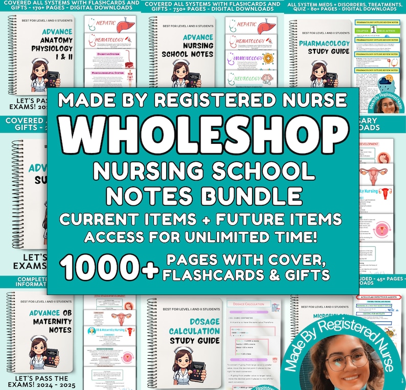 WHOLESHOP Nursing School Notes Bundle 1000+ Pages Perfect for Nursing ...