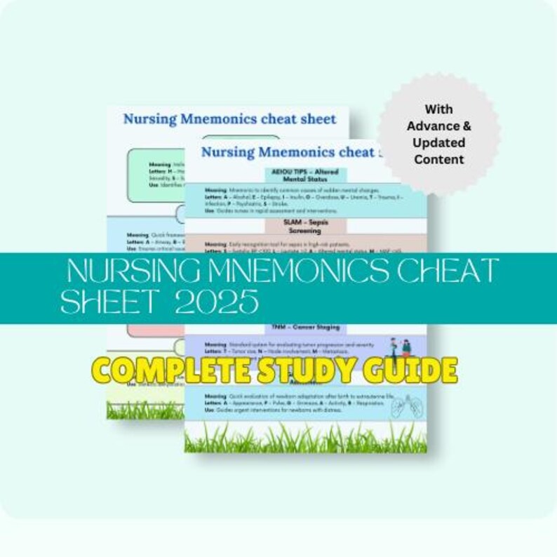 Nursing Mnemonics Cheat Sheet Bundle: Study Guide, Med Surg ...