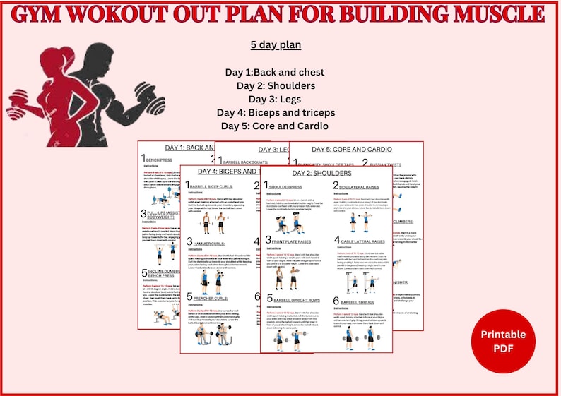 5 Day Muscle-building Gym Plan | Weekly Split + Full Guide (digital ...